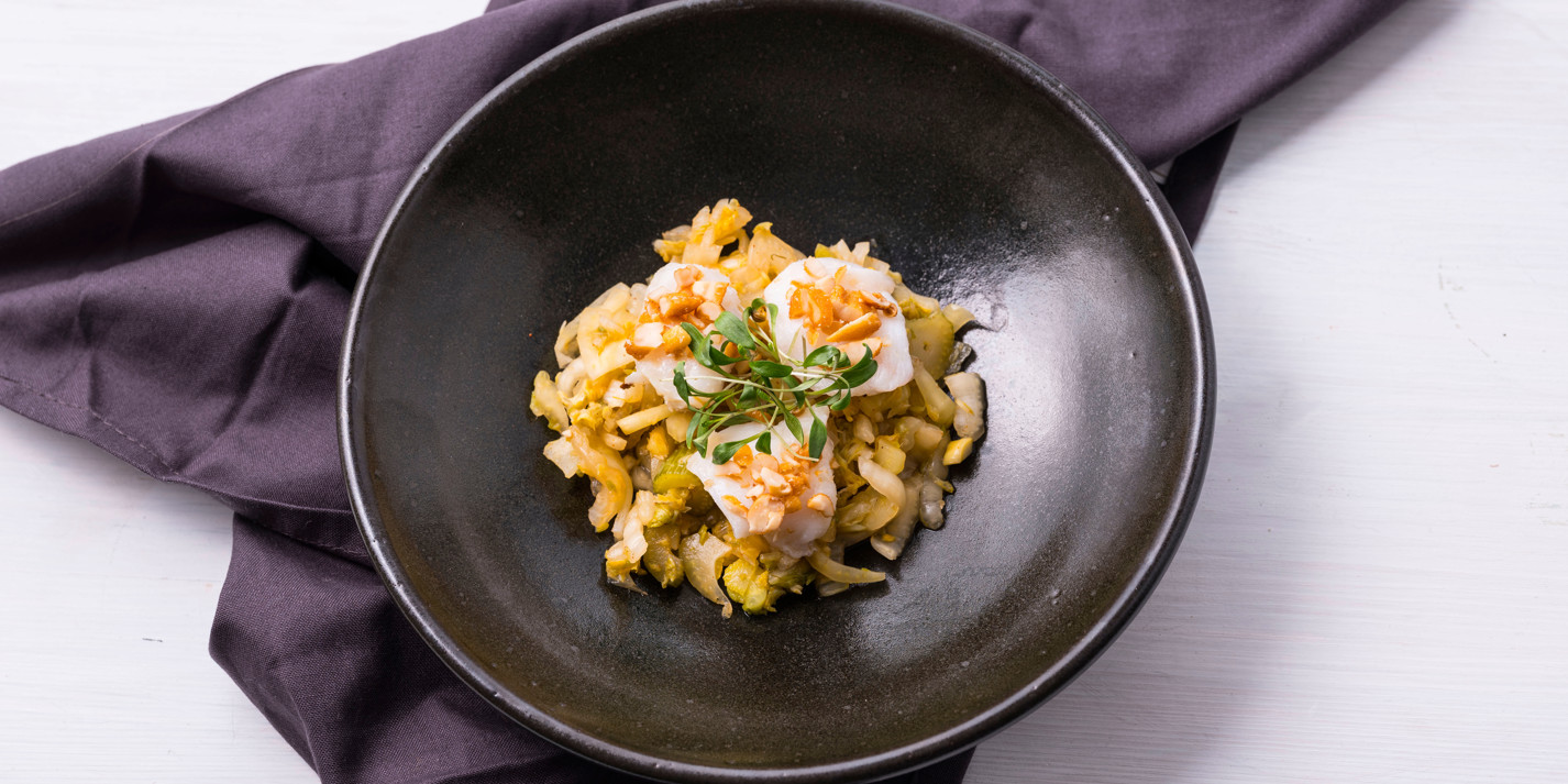 Sous Vide Cod Cheeks Recipe with Kimchi - Great British Chefs