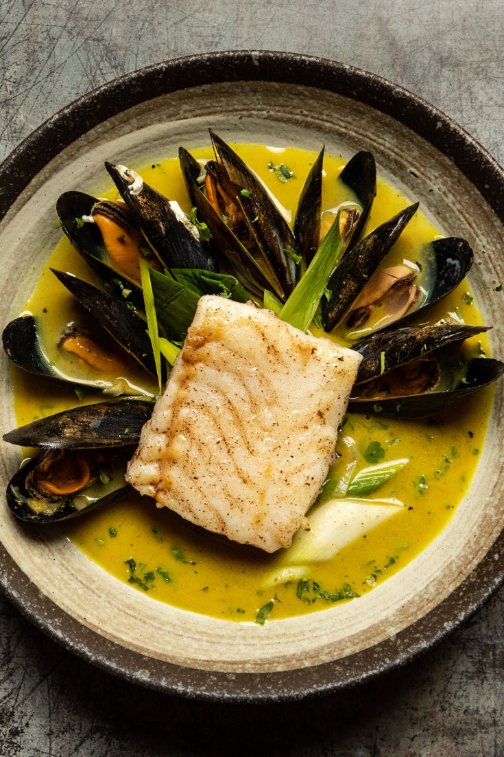 Pan-Fried Hake with Curried Mussels Recipe - Great British Chefs