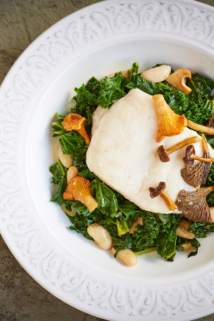 Hake with Mushrooms, Beans and Kale Recipe - Great British Chefs