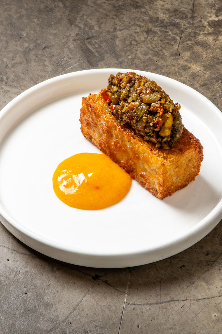 Ekuru with Pumpkin Seed Pestou and Scotch Bonnet Sauce - Great British ...