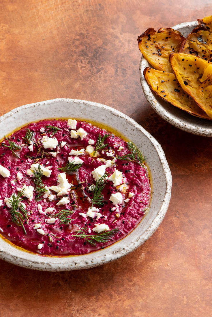 Ancho Potato Skins with Beetroot Borani and Feta Recipe - Great British ...