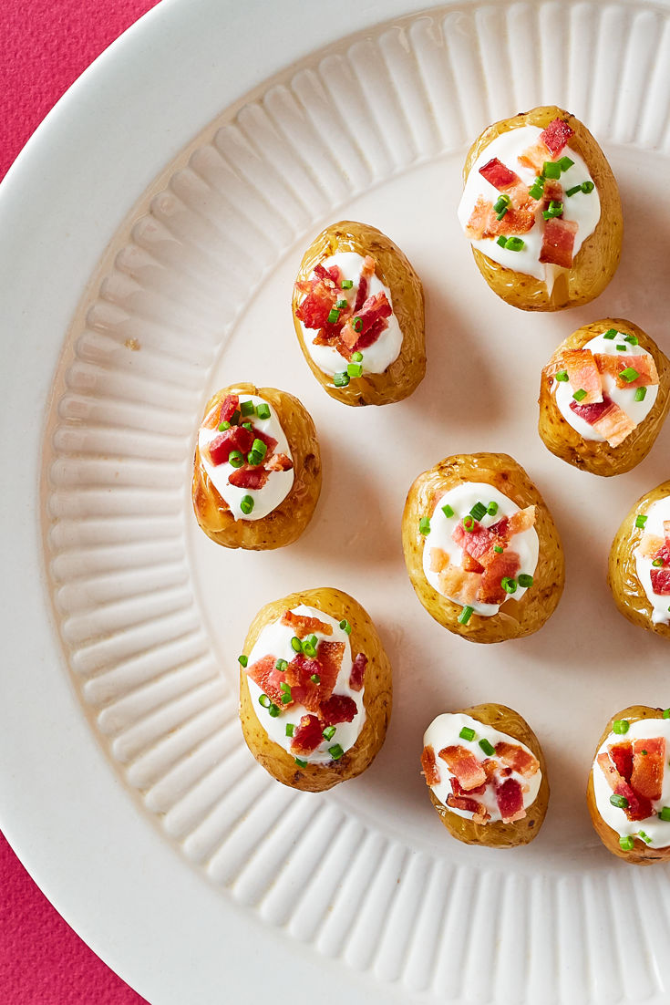 Mini Baked Potatoes with Sour Cream and Bacon Recipe - Great British Chefs