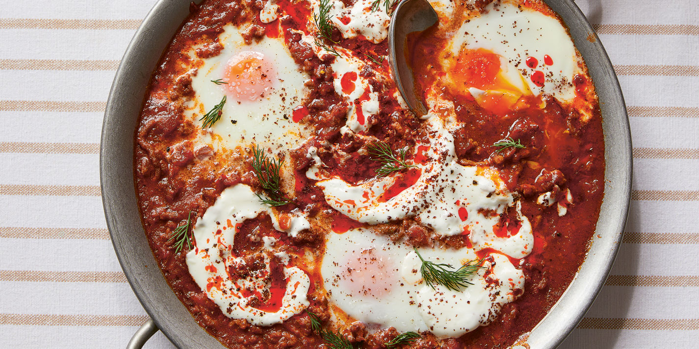 Harissa Keema Shakshuka with Naan Soldiers Recipe - Great British Chefs