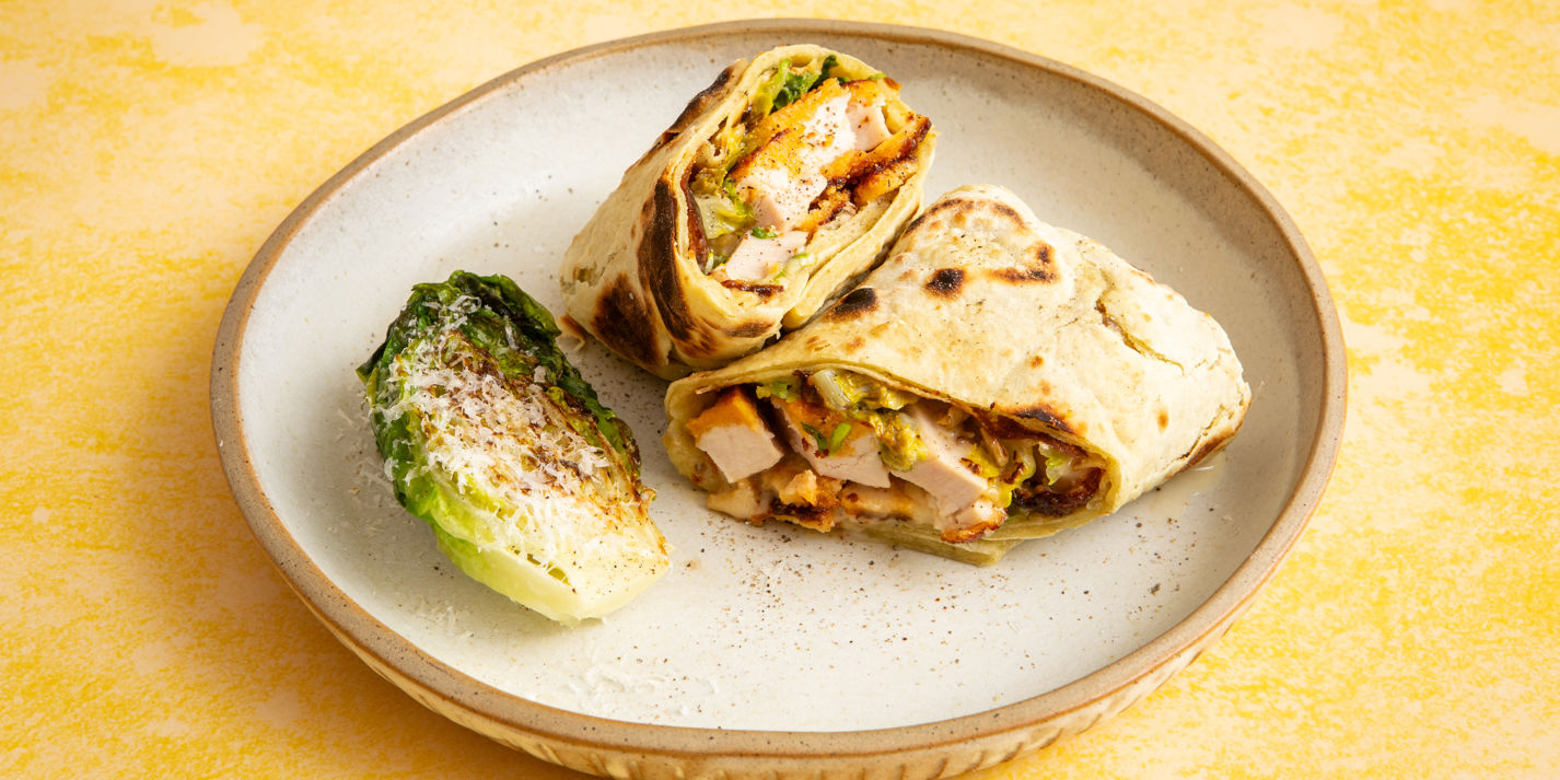 Charred Baby Gem Chicken Schnitzel Caesar Wrap Recipe - Great British Chefs