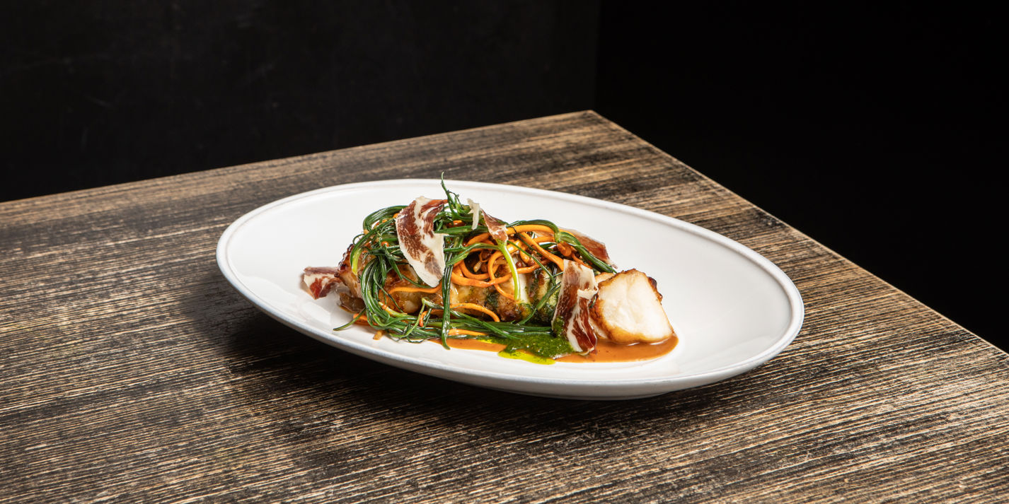 Monkfish ‘Char Siu’ with Jamón Iberico, Smoked Mushrooms and Agretti ...