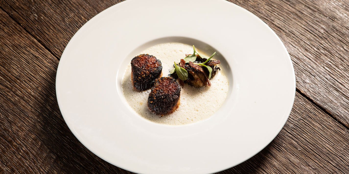 Scallops with Jamón Sauce and Cocoa Pod and Dashi Vinegar Glaze - Great ...