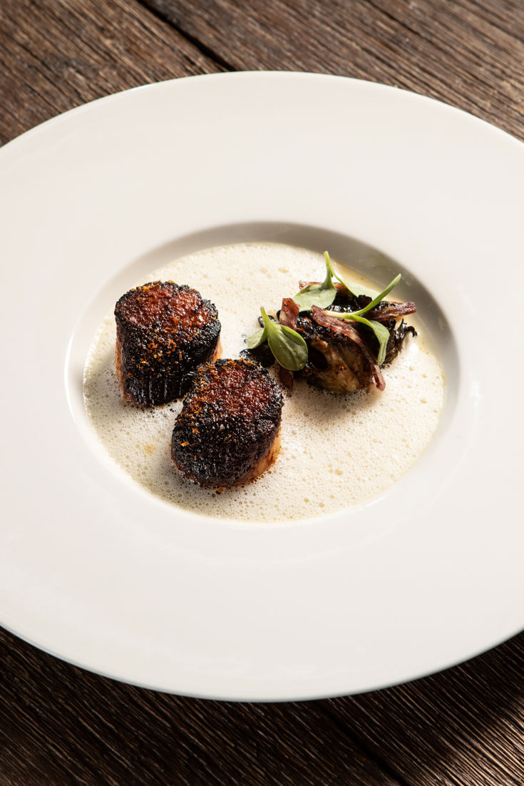 Scallops with Jamón Sauce and Cocoa Pod and Dashi Vinegar Glaze - Great ...