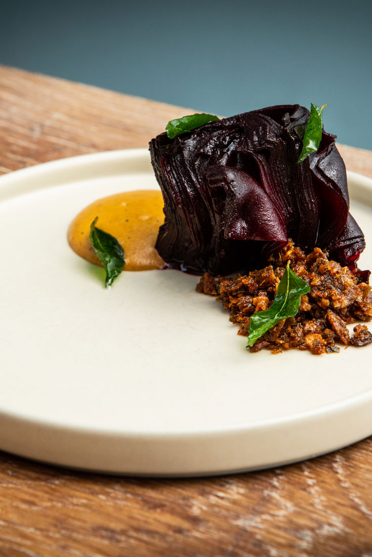 Purple Beetroot and Brown Coconut Soil with Peanut and Chilli Miso ...