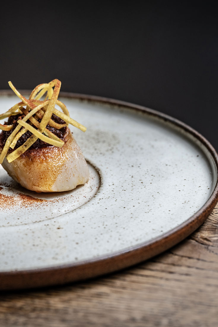 Ayamase with Orkney Scallop, Shito and Green Plantain Chips Recipe ...