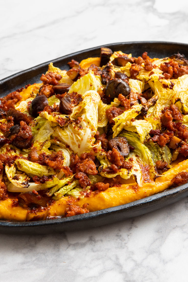 Roasted Cabbage with Squash, Chorizo, Chestnuts and Hot Honey Dressing ...