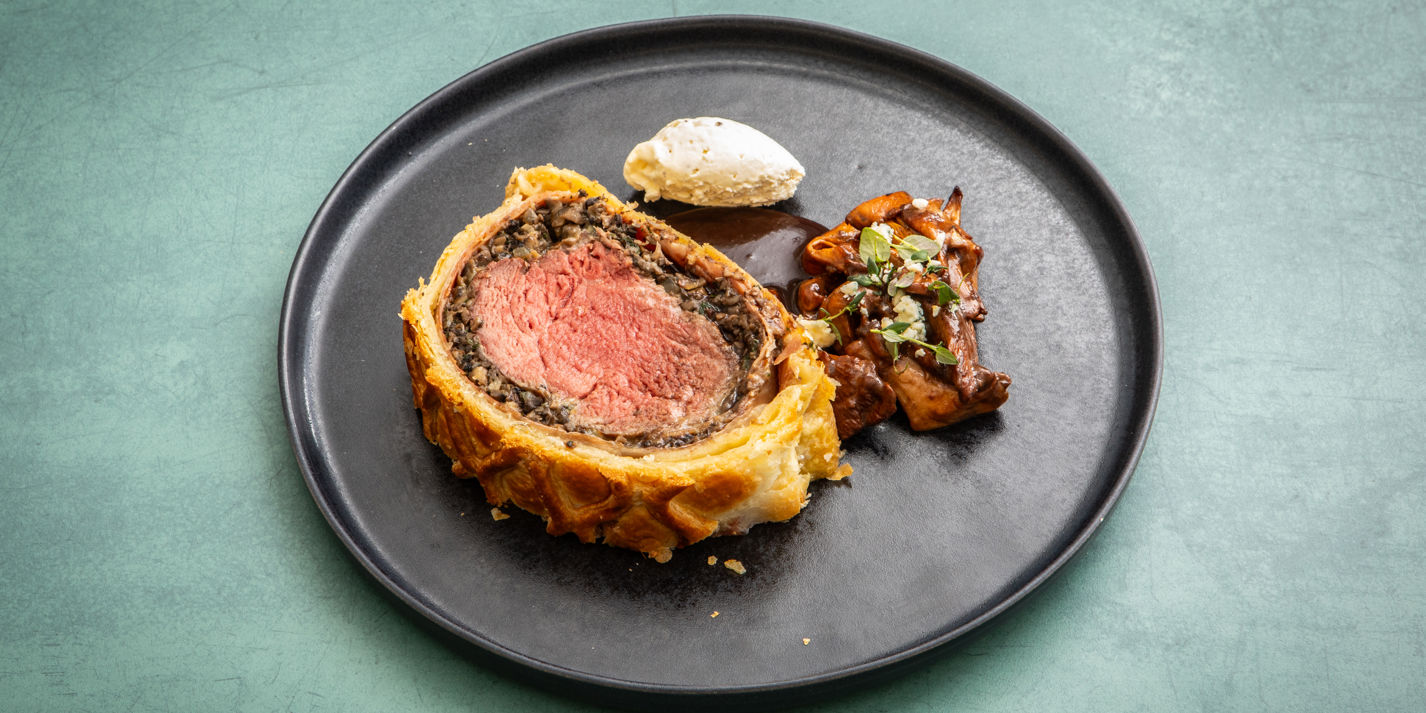 Beef Wellington with Stilton and Chestnut Duxelles Recipe - Great ...