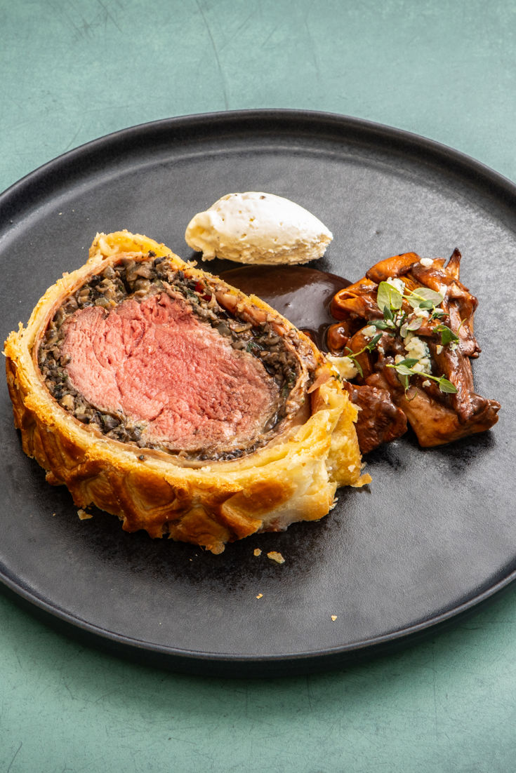Beef Wellington with Stilton and Chestnut Duxelles Recipe - Great ...