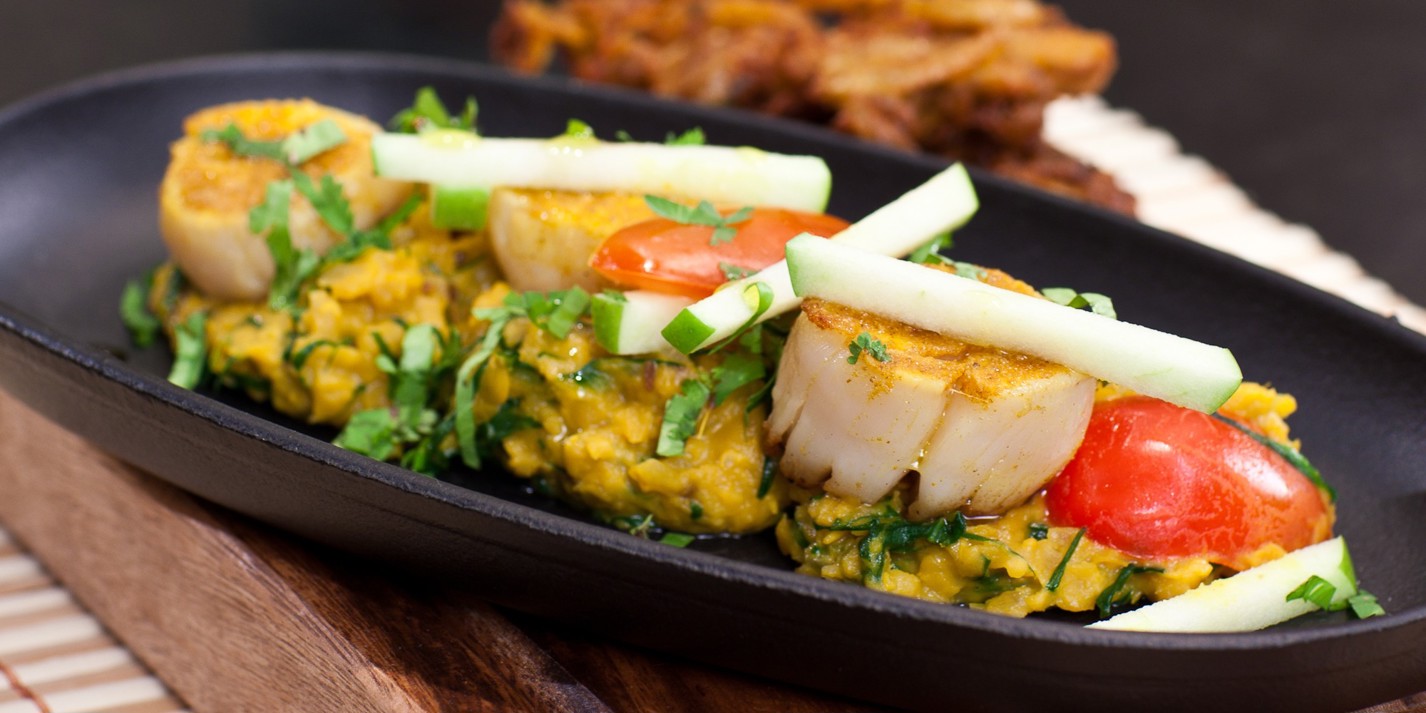Curried Scallops Recipe With Dhal and Coconut - Great British Chefs