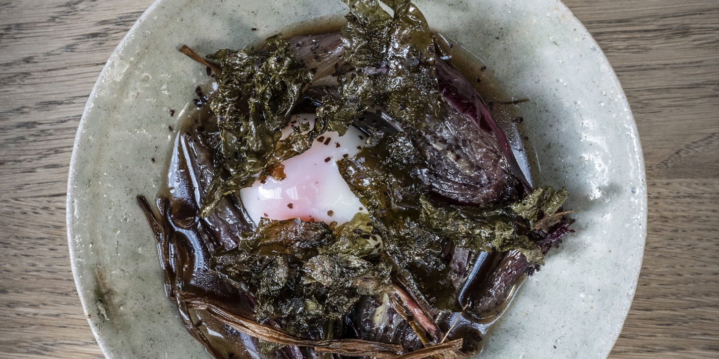 Slow-roasted Tropea Onion, Onsen Tamago with Dulse Paper Recipe - Great ...