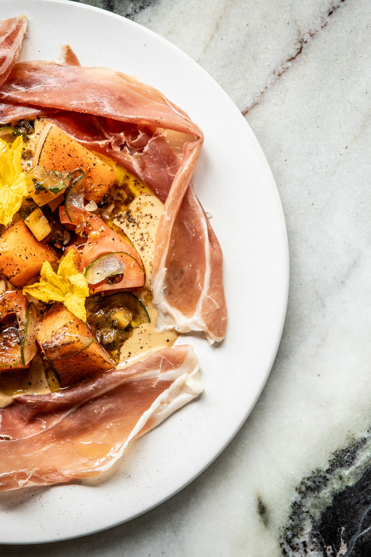 Honeydew Melon and Tomato Salad with Miso Purée and Peach Gremolata ...