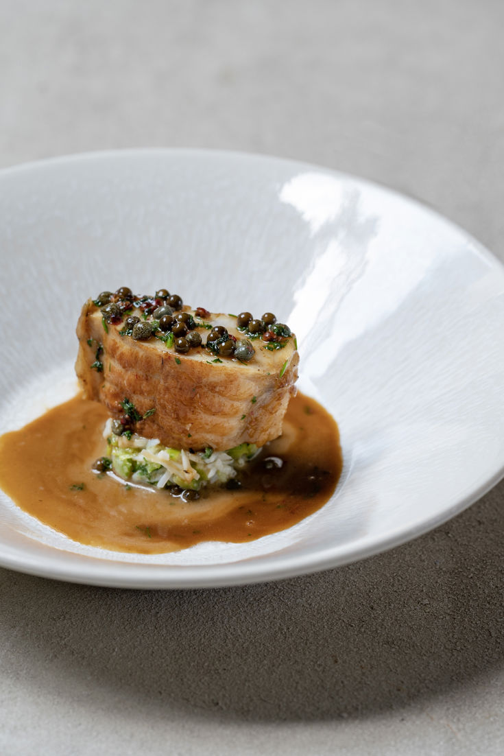 Monkfish with Leek, Crab and Peppercorn Sauce Recipe - Great British Chefs