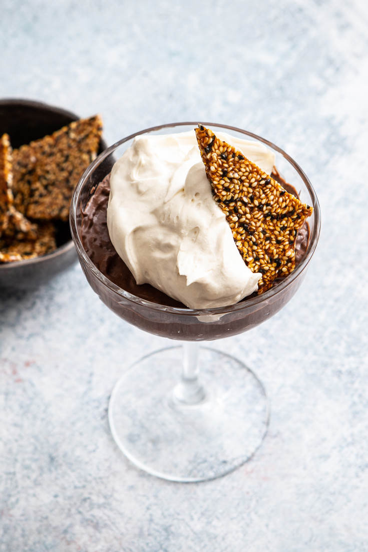 Chocolate Mousse with Tahini Cream and Sesame Brittle Recipe - Great ...