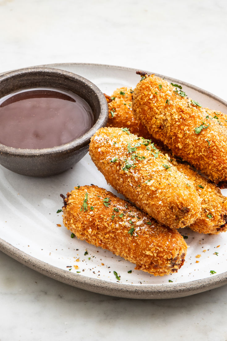 Potato and Lamb Croquettes with a Red Wine Dipping Sauce Recipe - Great ...