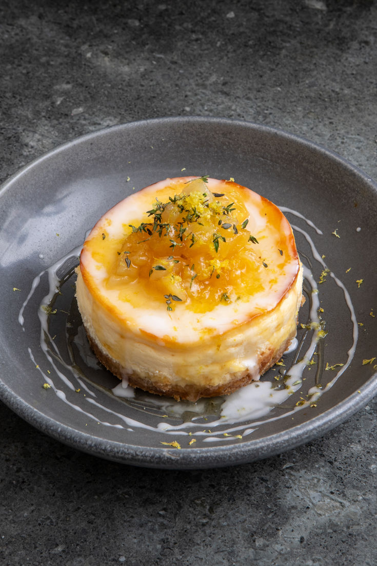 Mini Lemon Drizzle Cheesecakes with Pear Compote and Thyme-Infused Honey Recipe - Great British ...