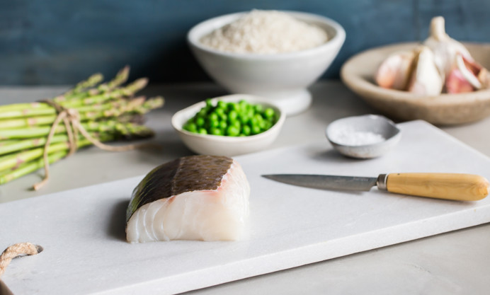 Cod with Pea and Asparagus Risotto Recipe - Great British Chefs