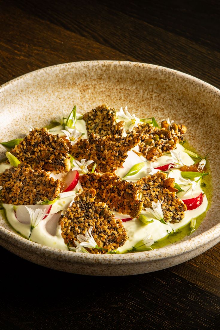 Woodruff Yoghurt, Dressing and Seeded Crackers Recipe - Great British Chefs