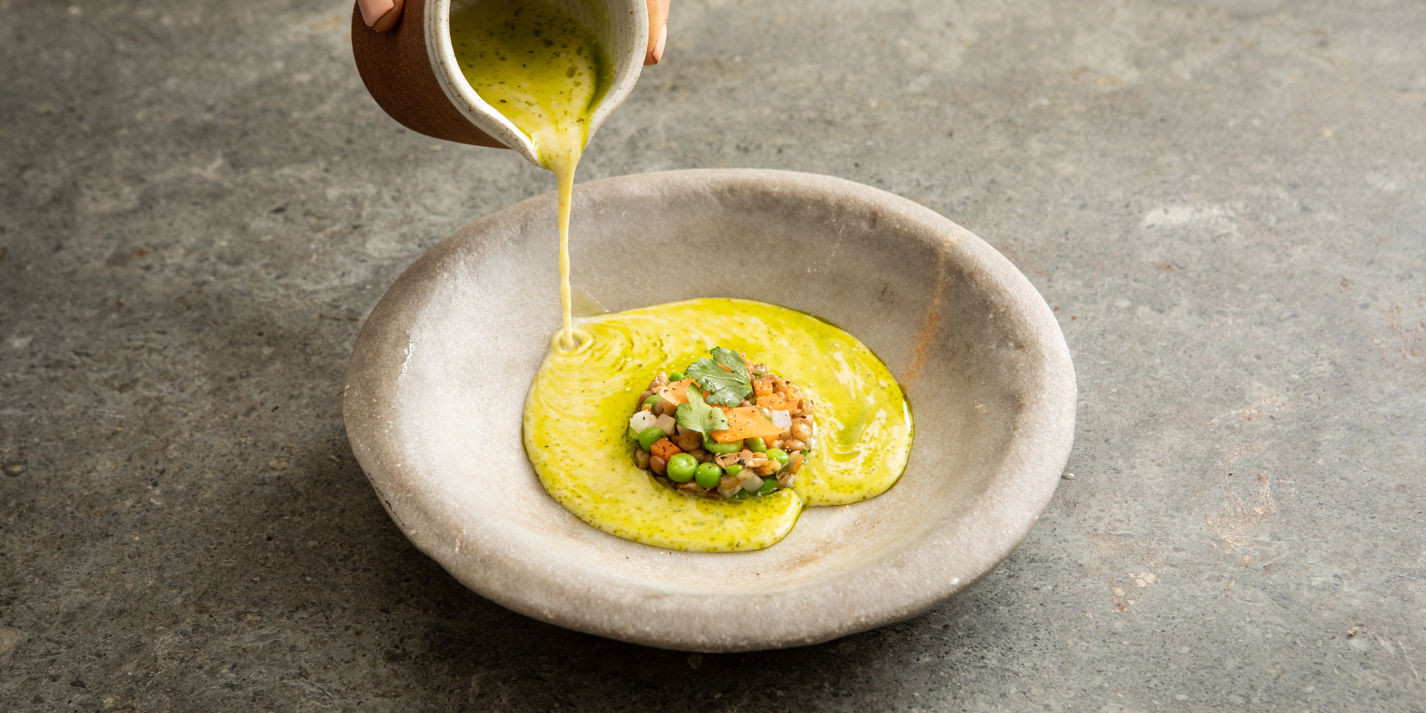 Celeriac and Sage Velouté With Vegetable Macédoine and Parsley Oil ...