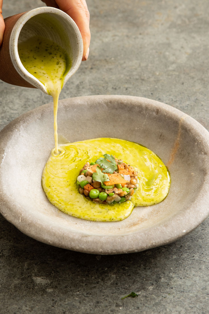 Celeriac and Sage Velouté With Vegetable Macédoine and Parsley Oil ...
