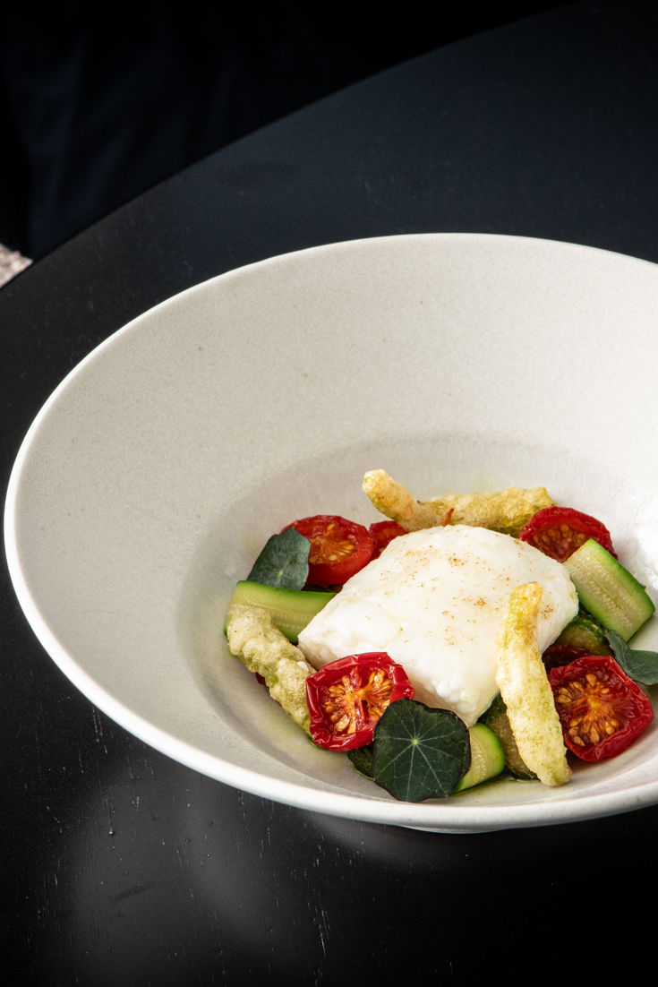 Halibut, Piccolo Tomato Jam, Courgette and Nasturtium Recipe - Great ...