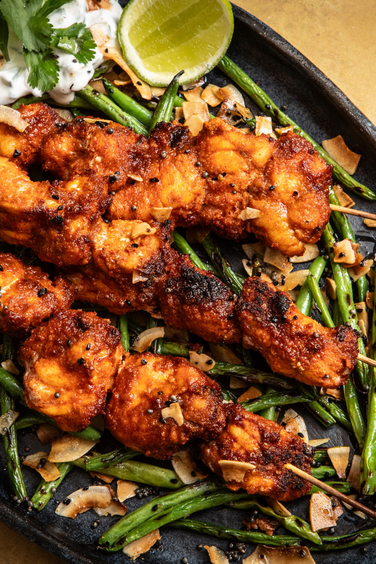 Spicy BBQ Monkfish with Charred Green Bean Salad and Raita Recipe ...