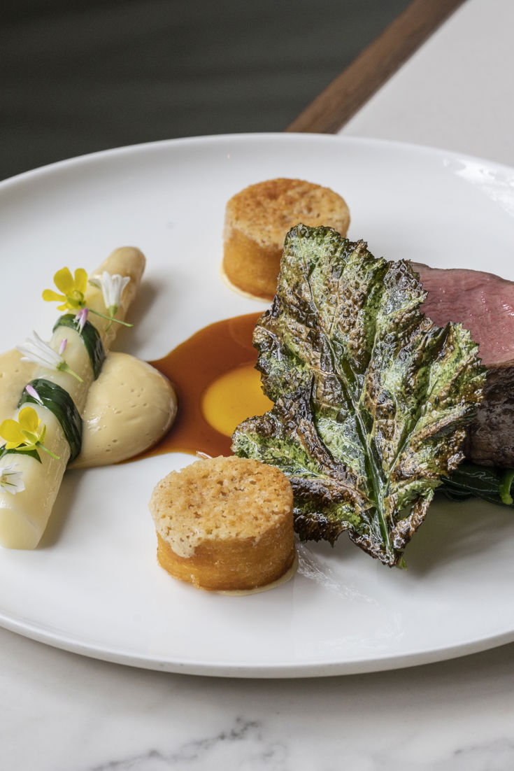 Hereford Beef Fillet with White Asparagus, Mustard Greens, Confit ...