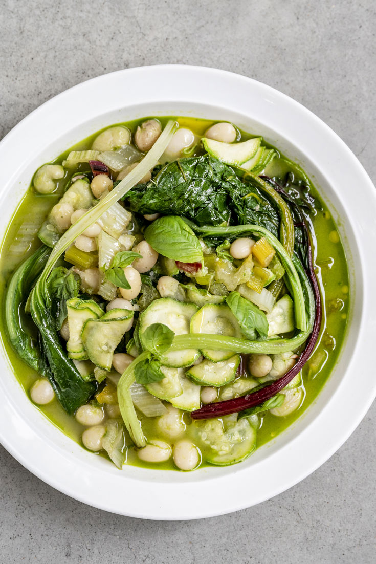 Coco Beans with Chard, Courgettes and Basil Recipe - Great British Chefs