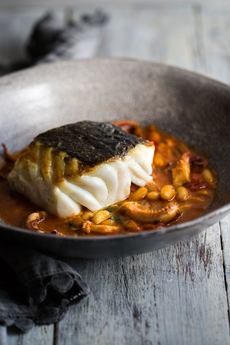 Braised Squid with Skrei Cod Loin Recipe - Great British Chefs