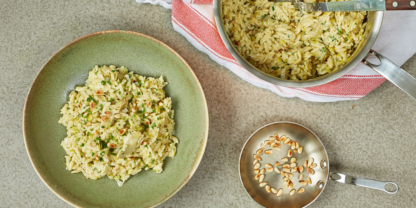 Artichoke Orzotto with Toasted Pine Nuts Recipe - Great British Chefs