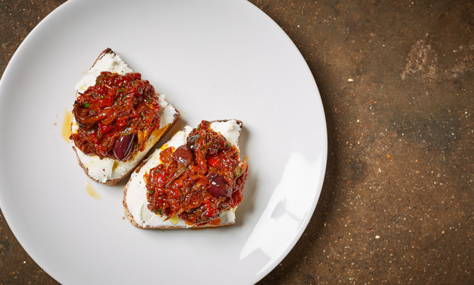 Tuscan Fettunta with Roasted Peppers and Goat’s Curd Recipe - Great ...