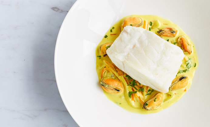 Steamed Cod with Curried Mussels and Carrots Recipe - Great British Chefs
