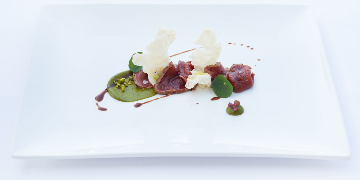 Seared Venison Recipe with Pistachio, Lemon Honey and Wasabi Rice Chips ...