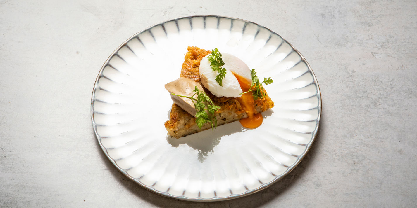 Brown Butter Potato Rosti, Poached Free Range Egg, Mushroom Ketchup ...