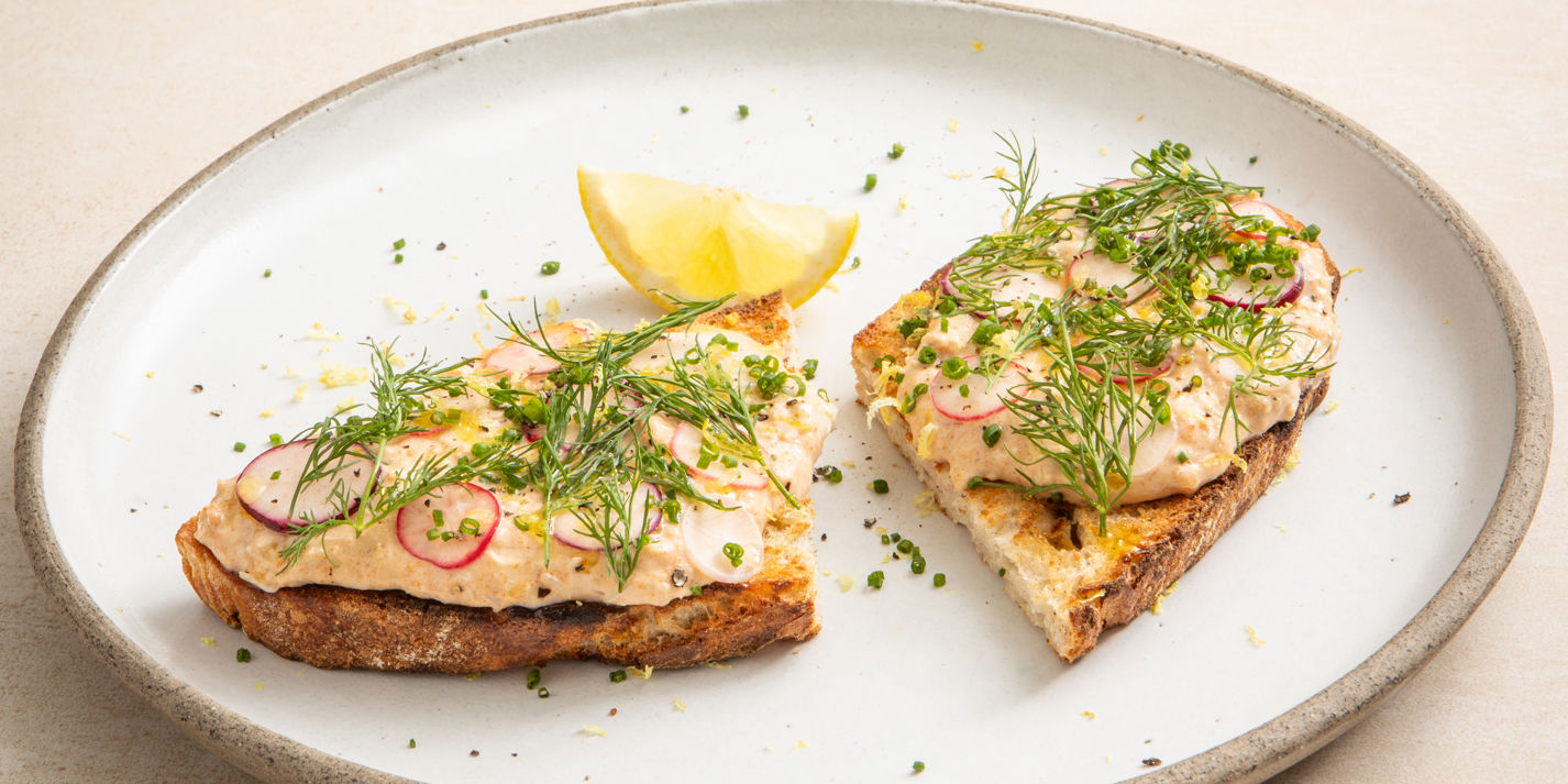 Lemony Crab Mayo Toast with Pickled Radishes Recipe - Great British Chefs