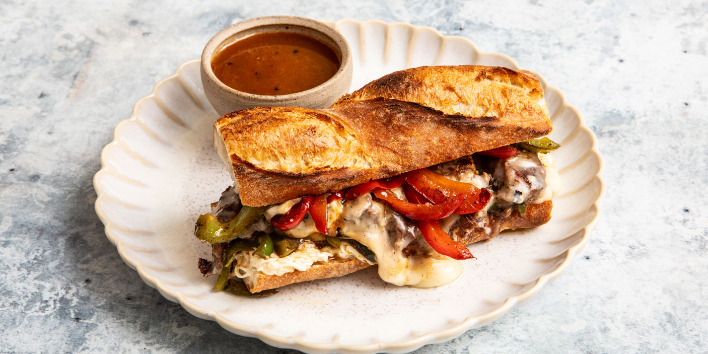 Taleggio Summer Cheesesteak with Hot Mustard Dip and Apple Slaw Recipe ...