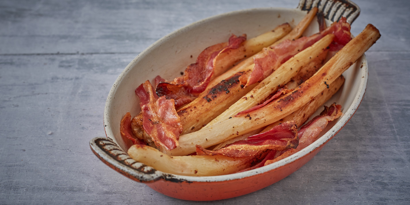 Honey Mustard Salsify with Bacon Recipe - Great British Chefs