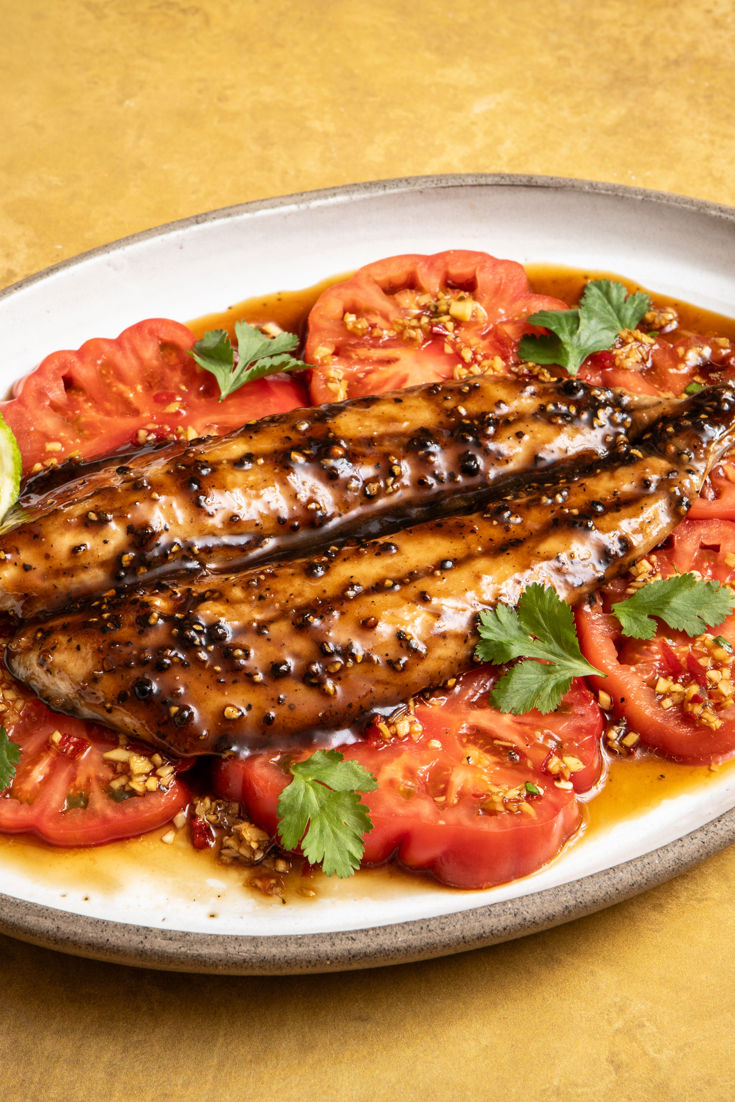 Grilled Mackerel with Tamarind and Black Pepper Glaze and Tomato Salad ...