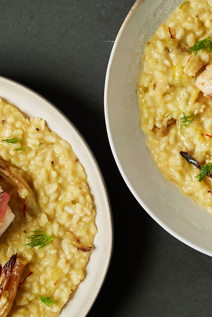 Pancetta-Wrapped Cod with Fennel Risotto Recipe - Great British Chefs