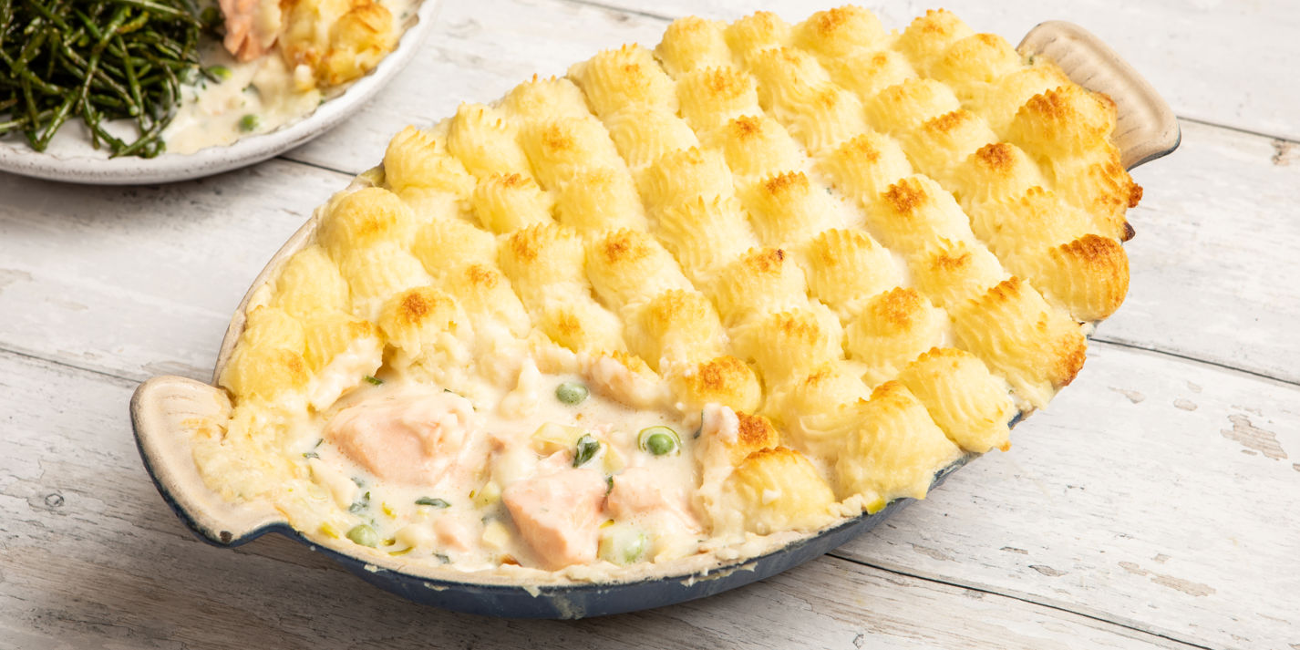 Fisherman’s Pie with Golden Piped Mashed Potatoes and Sea Greens Recipe ...