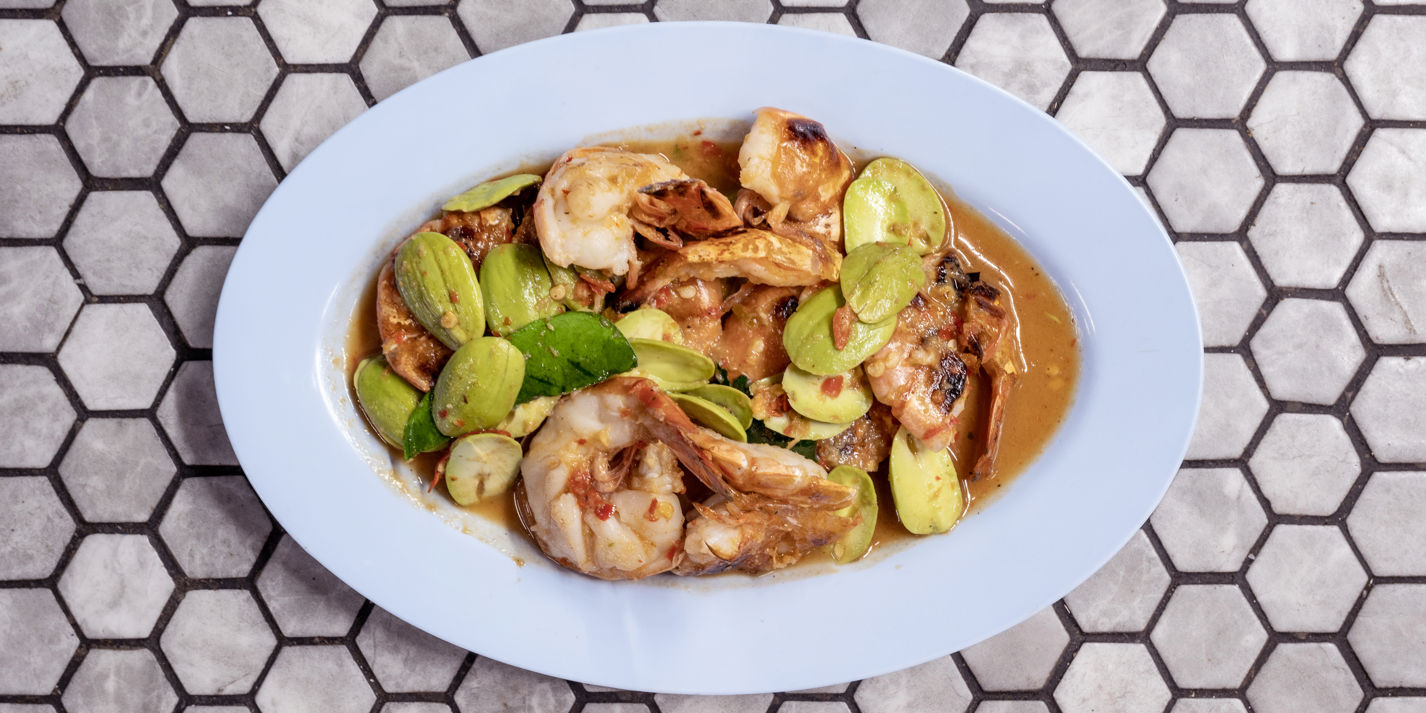 Prawns with Shrimp Paste and Sator Beans Recipe - Great British Chefs