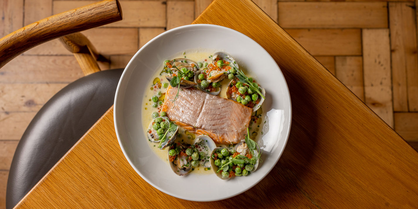 Fillet of Chalk Stream Trout with Clams, Peas and Crème Fraîche Recipe ...