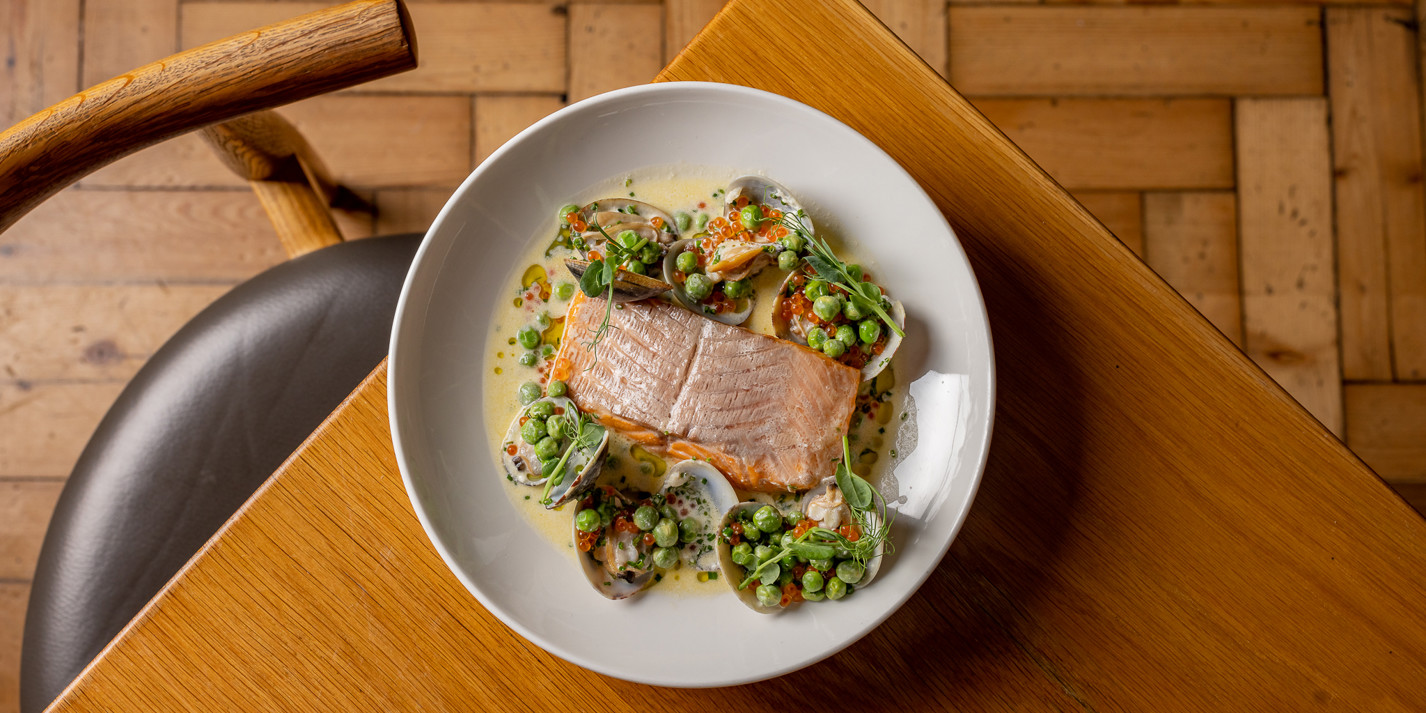 Fillet of Chalk Stream Trout with Clams, Peas and Crème Fraîche Recipe ...