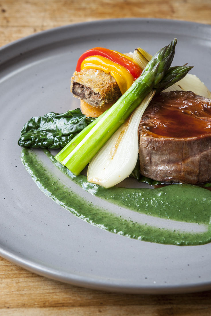 Fillet of Beef with Breaded Ox Cheek and Nettle Purée Recipe - Great ...