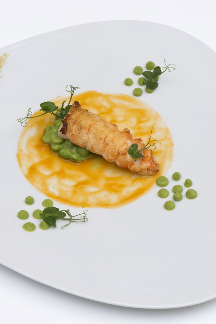 Langoustine Recipe with Peas and Mandarin - Great Italian Chefs