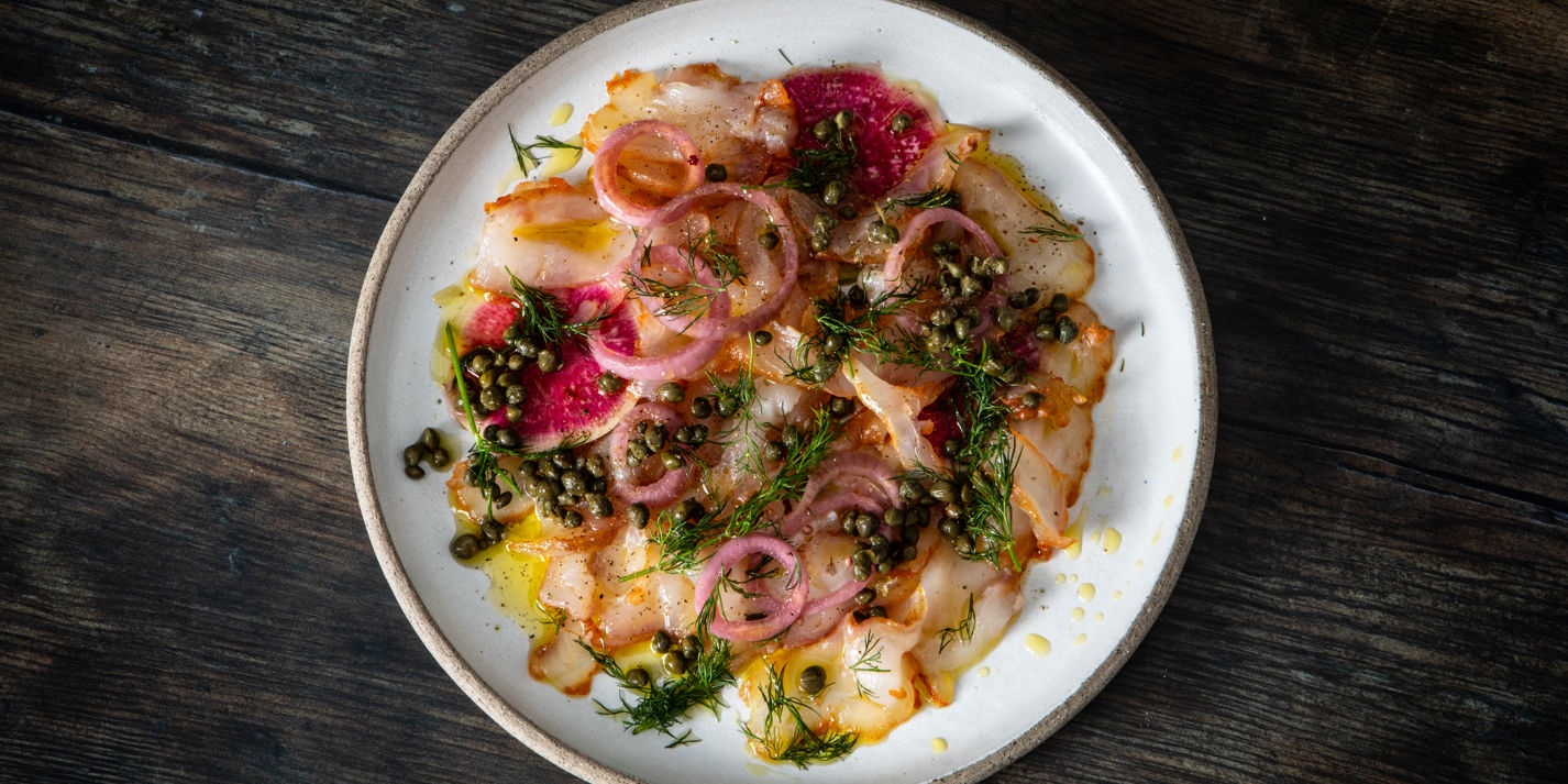Chilli-Cured Monkfish with Pink Pickled Onions - Great British Chefs