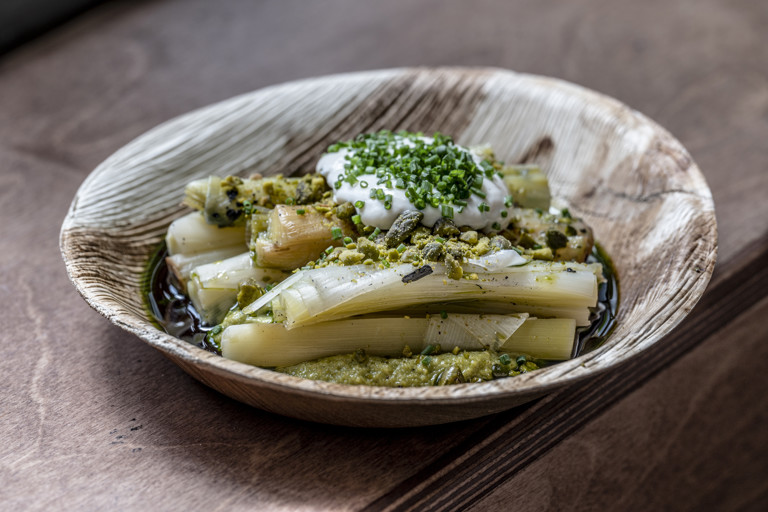 Coal Roast Leeks with Pistachio Romesco Recipe - Great British Chefs